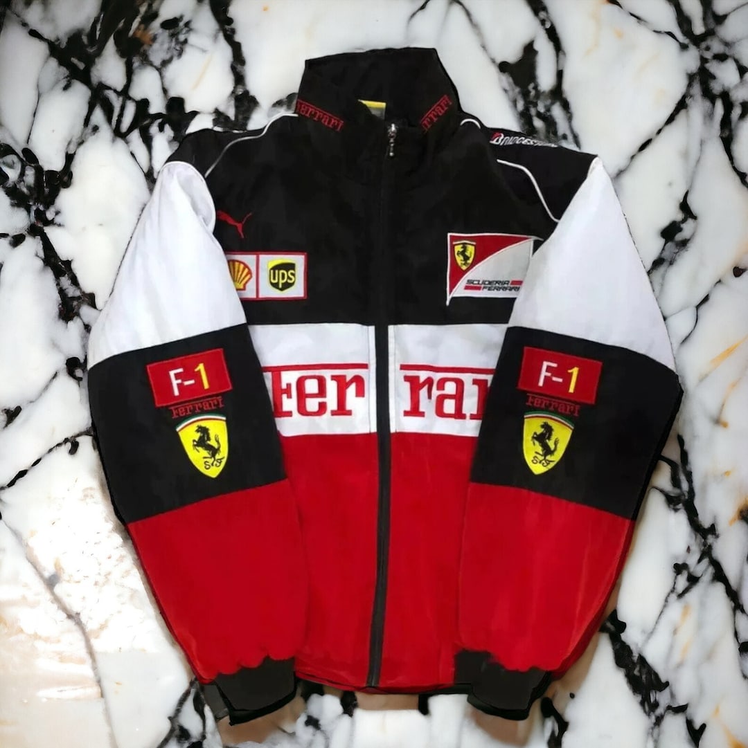 Giacca da corsa Ferrari bianca Bomber Nascar nero stile vintage, giacca ...