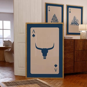 Navy Western Playing Card Art, Trendy Cowgirl Print, Retro Cowboy ...