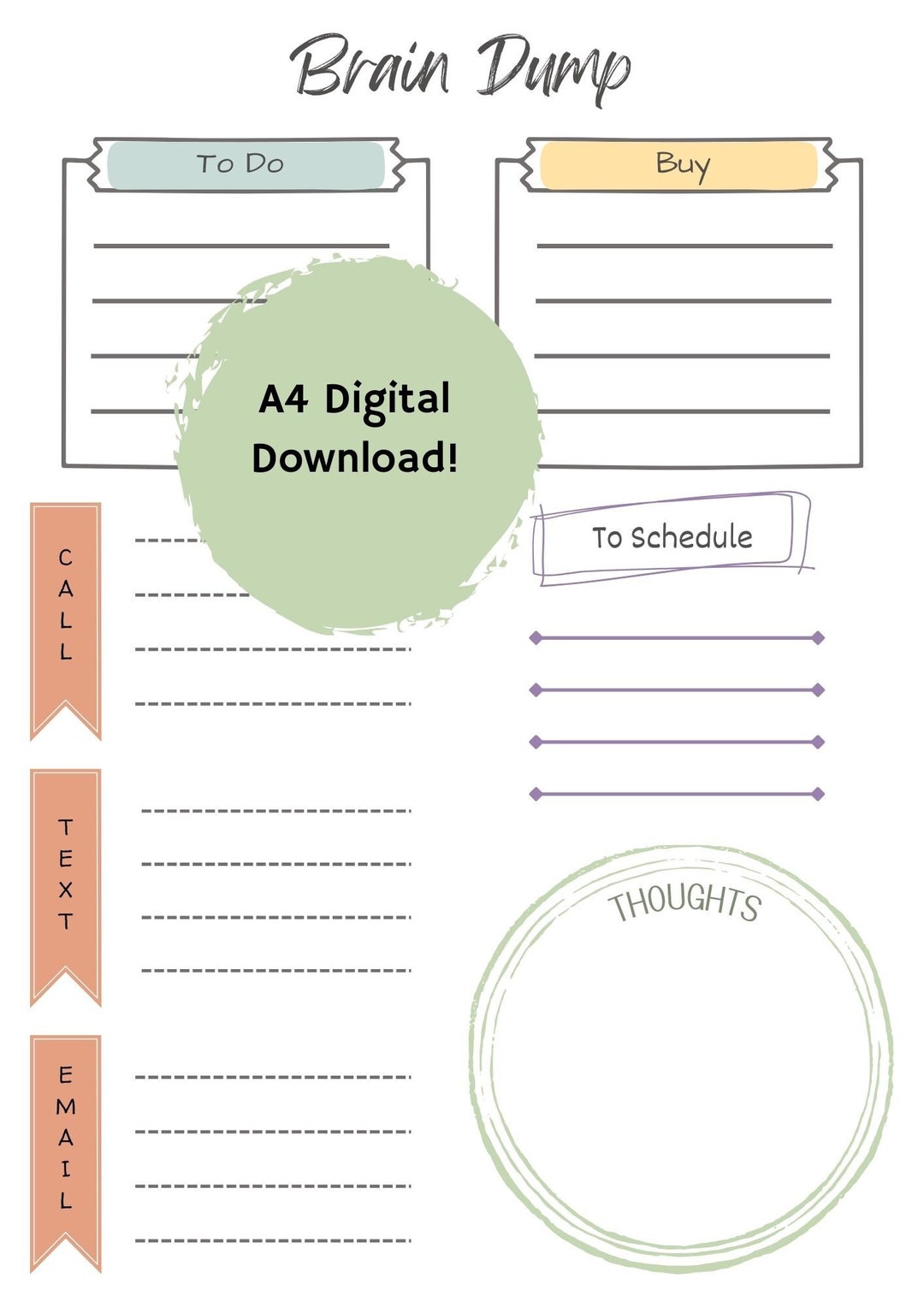 ADHD Brain Dump Template, Printable Notepad, Thought Organizer Journal ...