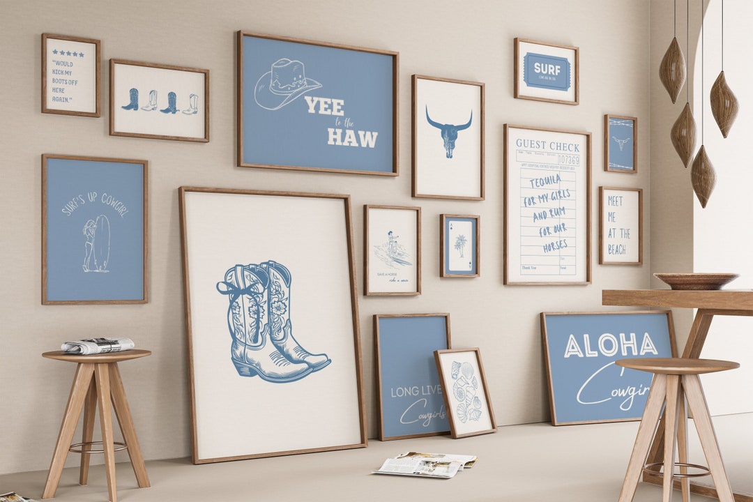 Coastal Cowgirl Set of 15 Prints, Girly Western Wall Art for Beachy ...