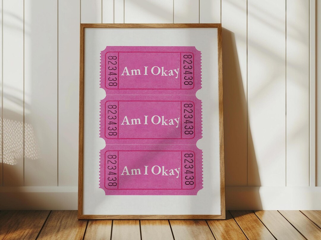 Am I Okay Trendy Ticket Poster, Pink Coastal Cowgirl Print, Girly Wall ...