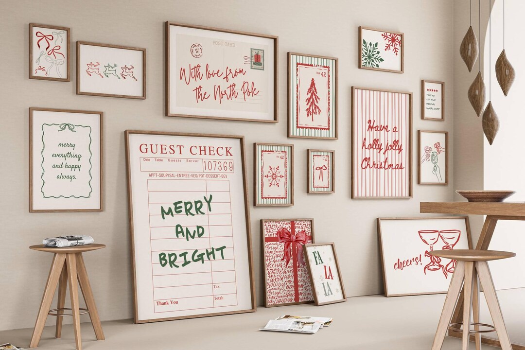 Trendy Christmas Gallery Wall Art, Preppy Holiday Prints, Coquette Xmas ...