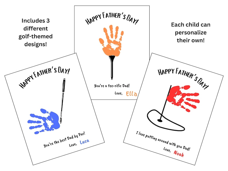 Set of 3 Father's Day Handprint Printable Art, Golf Dad Gift, Papa Gift ...