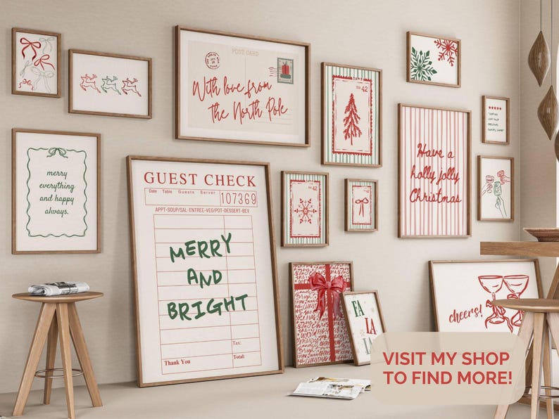 Santa Bathroom Prints Set of 6, Funny Toilet Wall Art for Christmas ...