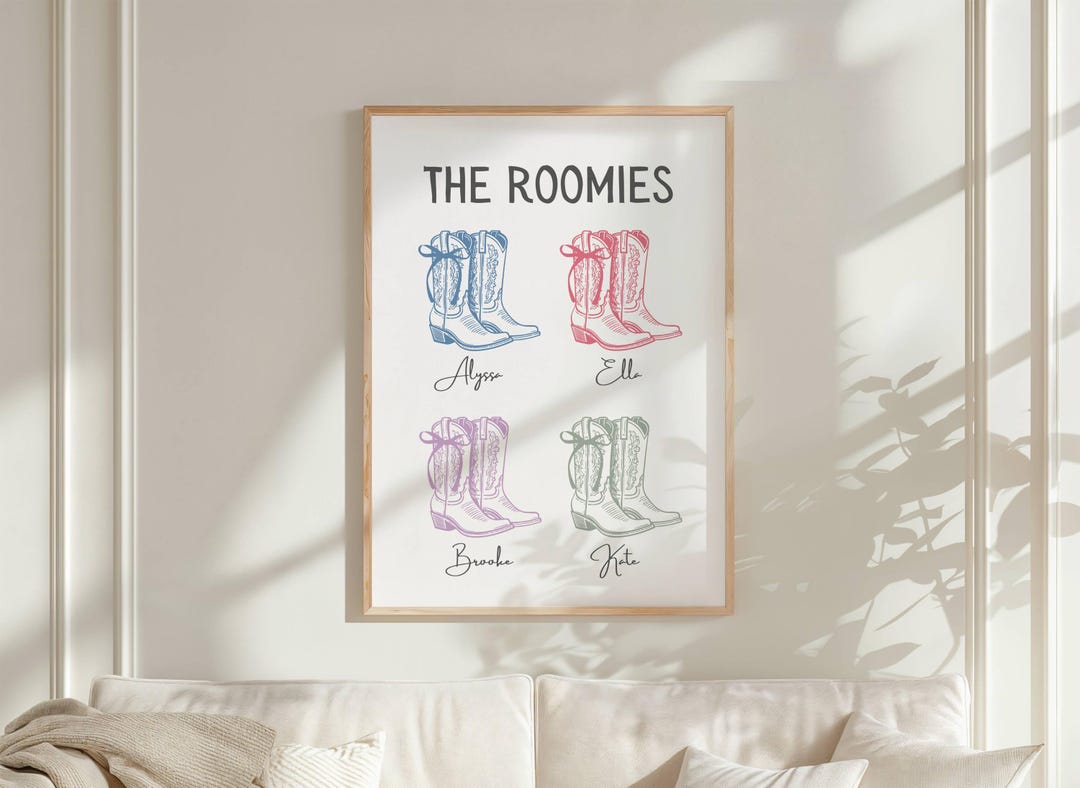 Personalized Roommate Print, Custom Roomies Sign, Coquette Bow Cowgirl ...