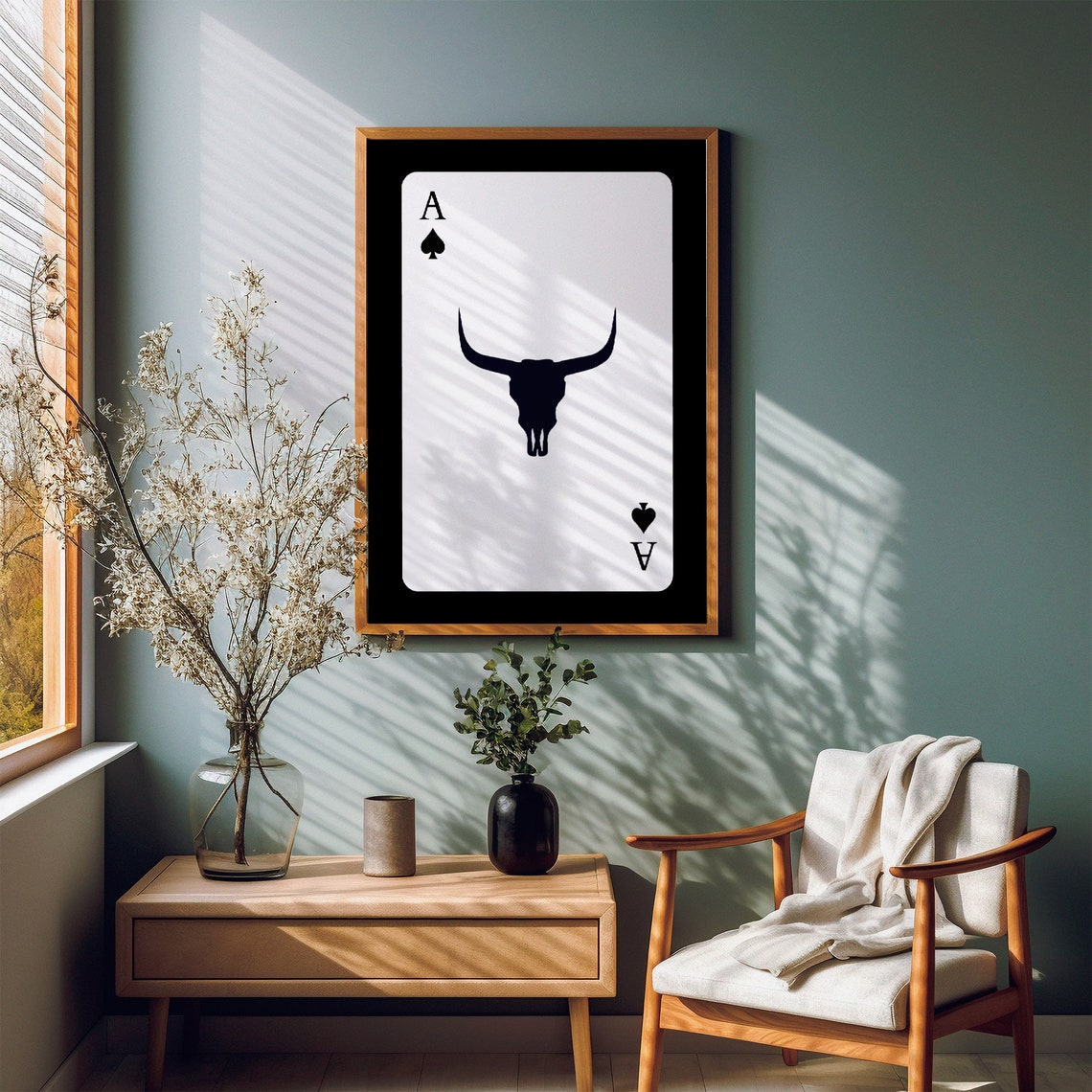 Bull Skull Wall Art, Ace of Spades Print, Western Art Print ...