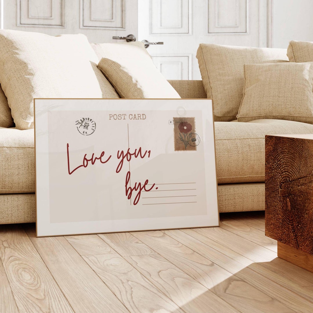 Love You Bye Print, Vintage Postcard Poster, Trendy Horizontal Wall Art ...