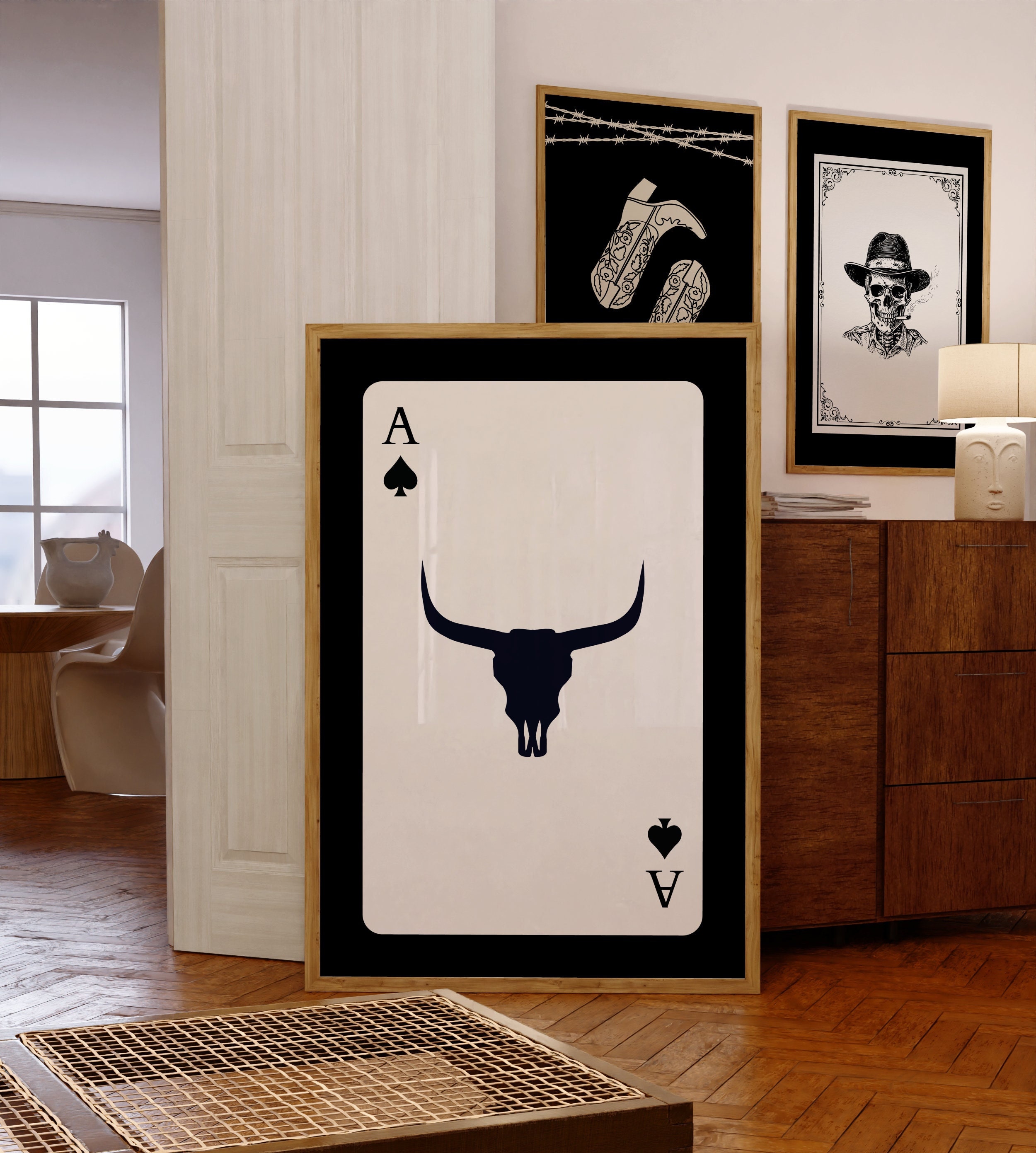 Bull Skull Wall Art, Ace of Spades Print, Western Art Print ...