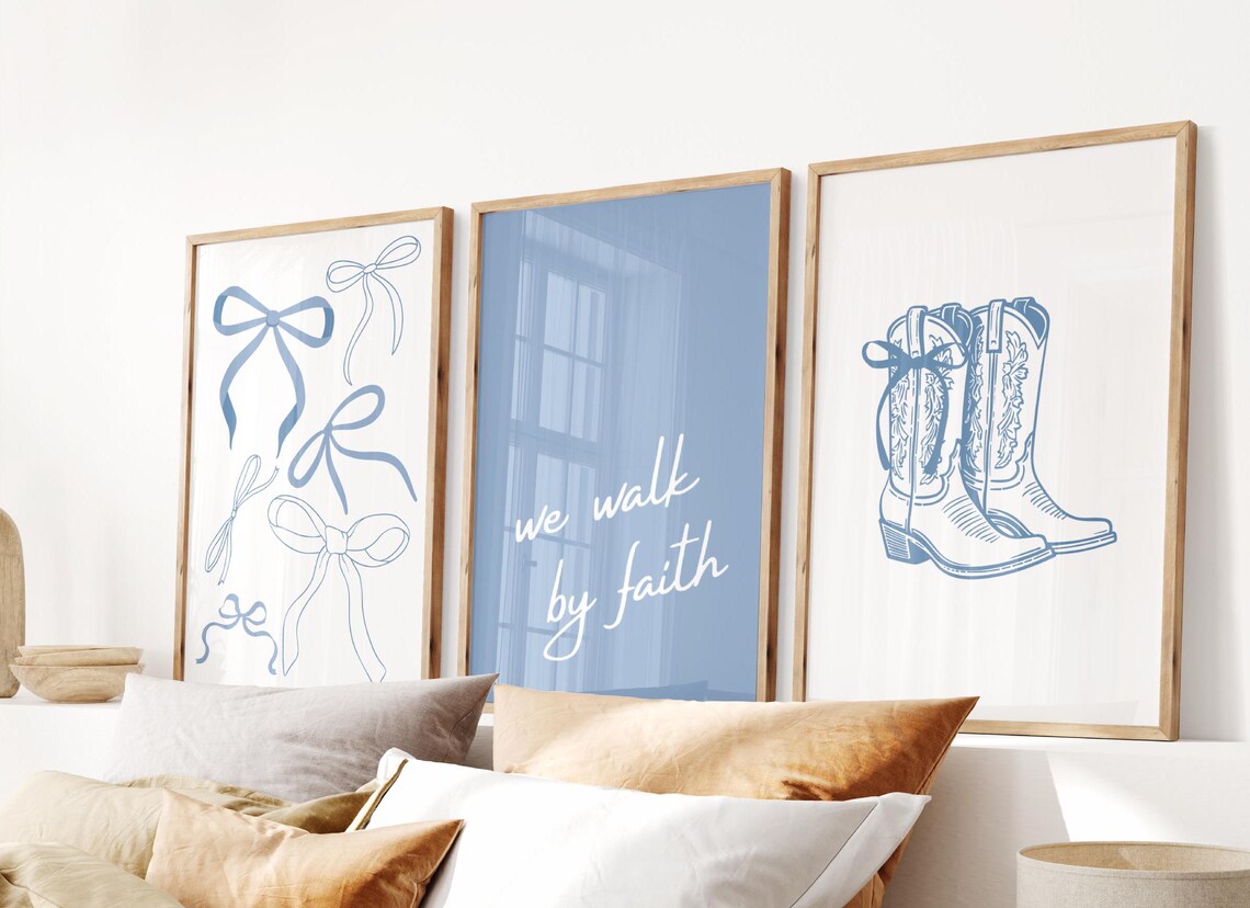 Walk by Faith Set of 3 Prints, Christian Western Wall Art for Christian ...