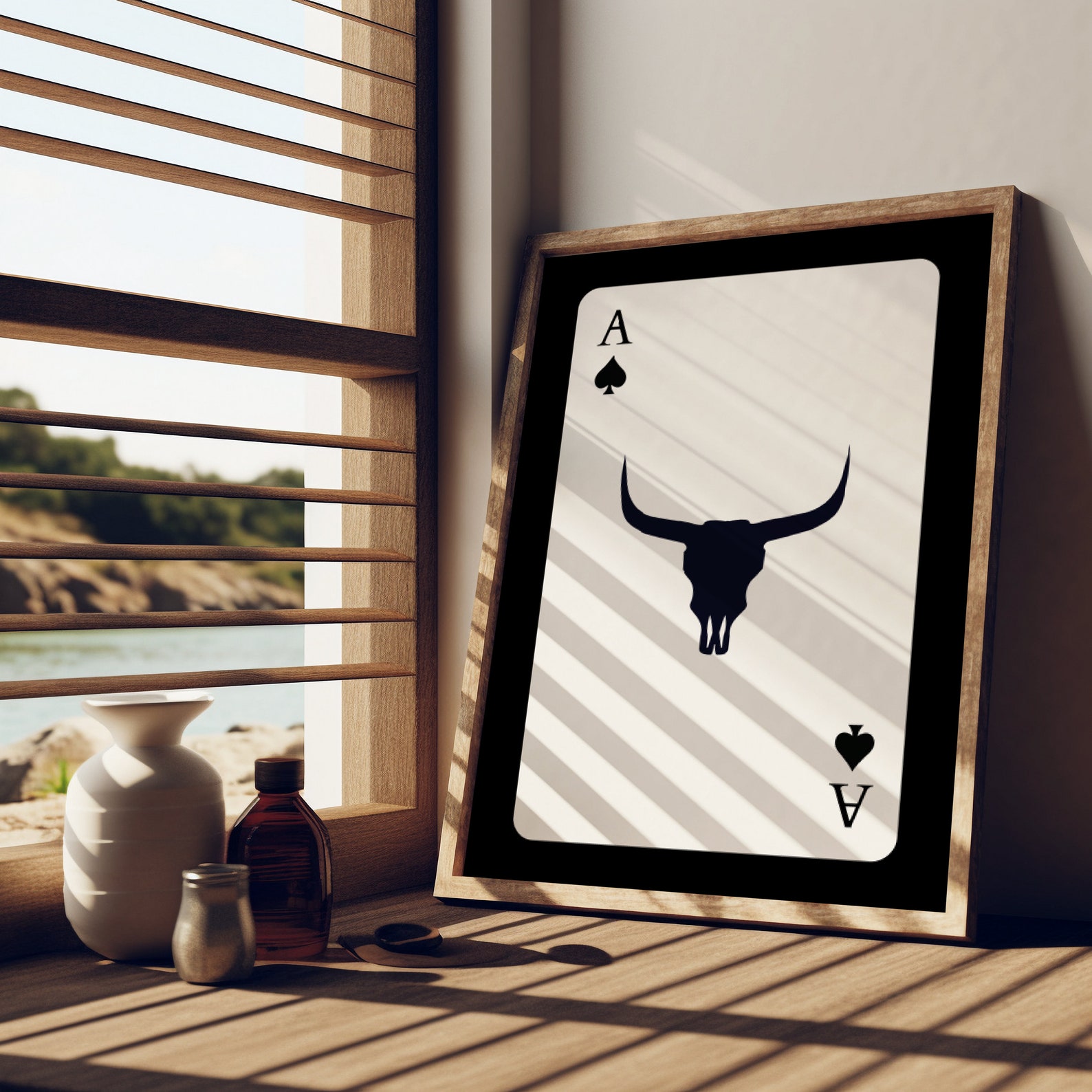 Western Gothic Wall Art, Ace of Spades Print, Bull Skull, Southwestern ...