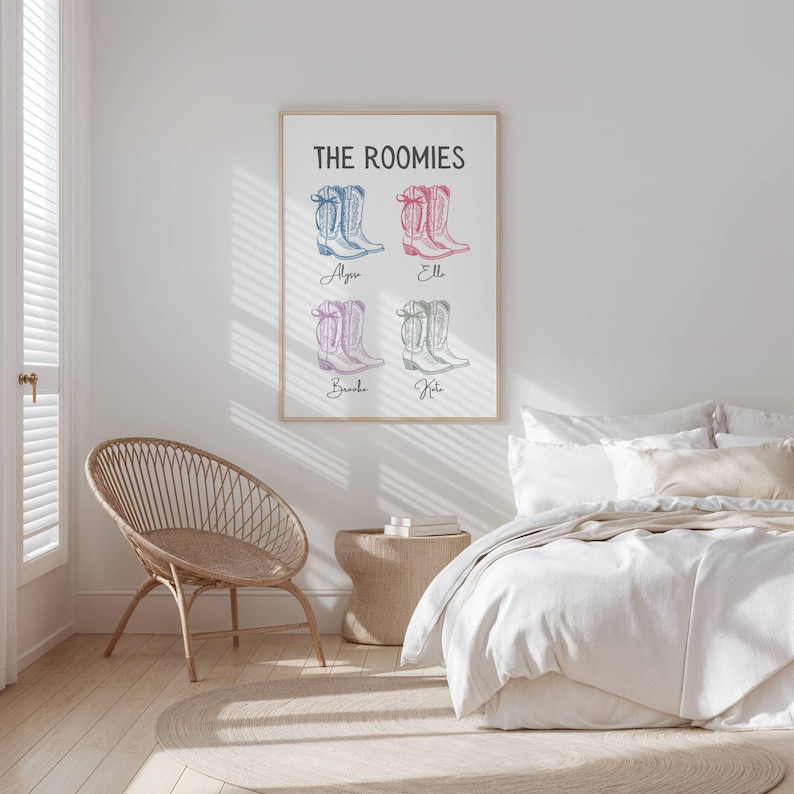 Personalized Roommate Print, Custom Roomies Sign, Coquette Bow Cowgirl ...