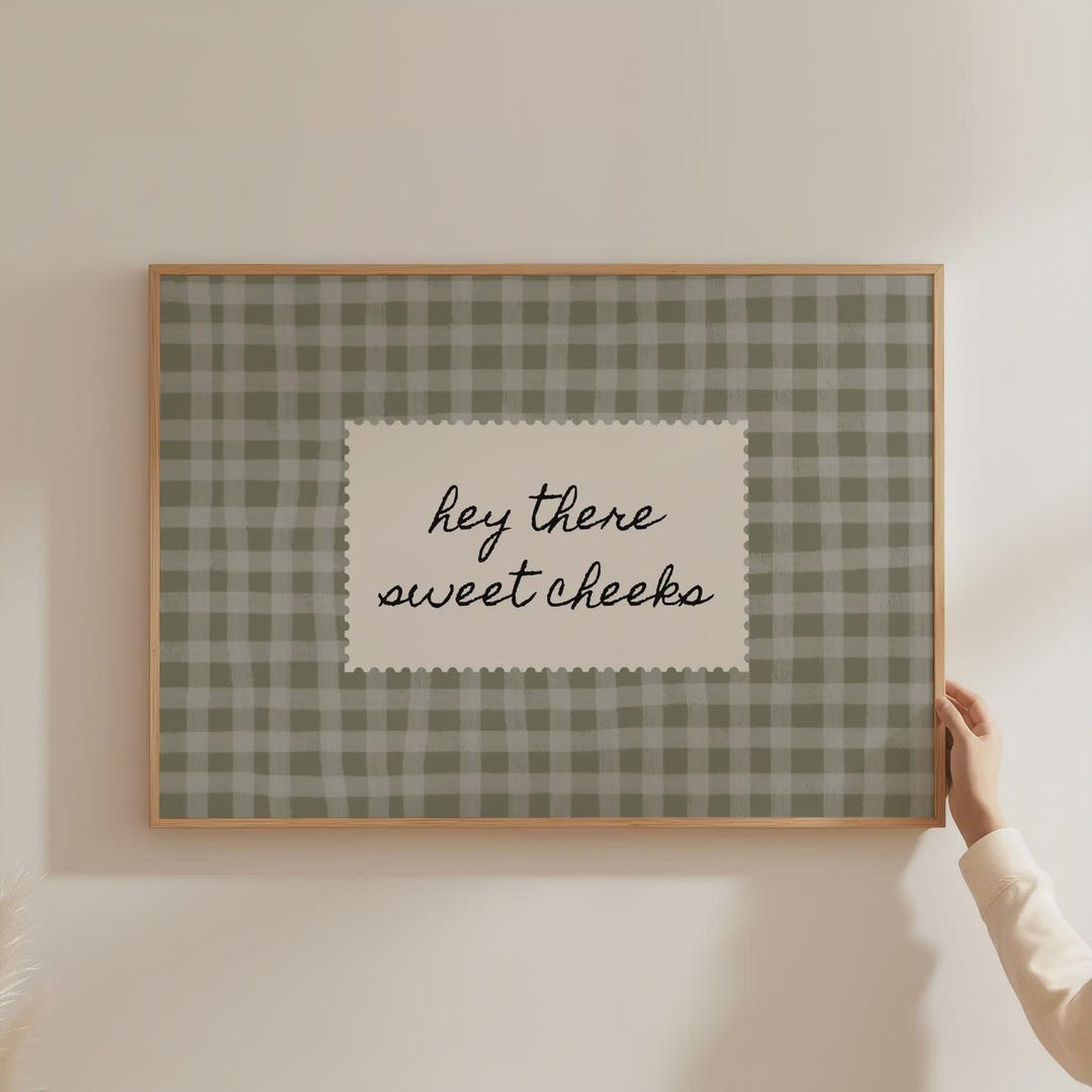 Hey There Sweet Cheeks Print, Retro Gingham Poster for Funny Bathroom ...