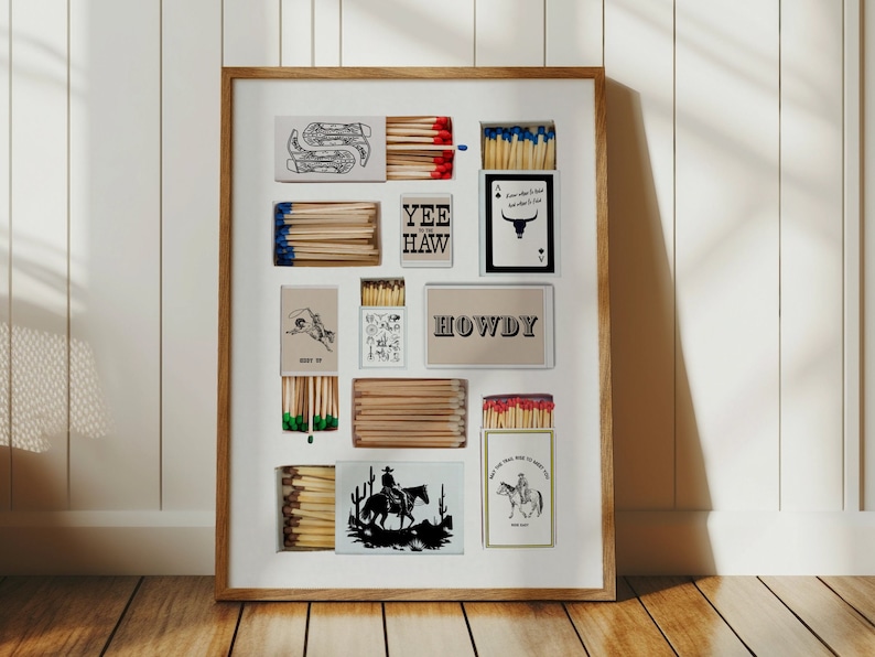 Western Matchbox Print, Retro Western Wall Art for Cowboy Decor ...