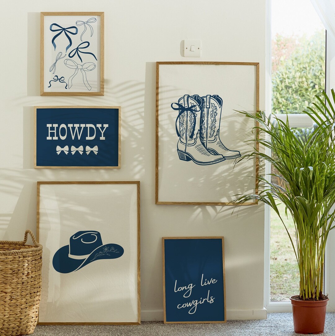Navy Cowgirl Gallery Set of 5 Prints, Girly Western Wall Art for ...