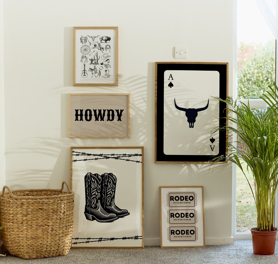 Western Art Print, Gallery Wall Art, Set of 5 Western Prints, Trendy ...