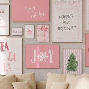 Pink Christmas Gallery Wall Art, Trendy Holiday Print, Coquette ...