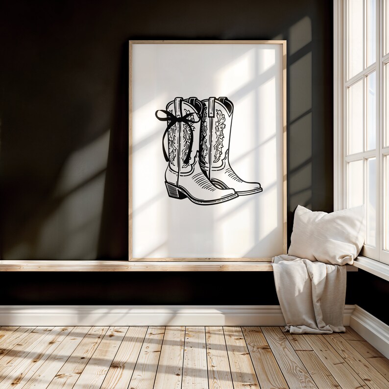 Coquette Bow Cowboy Boot Print, Trendy Cowgirl Poster, Girly Western ...
