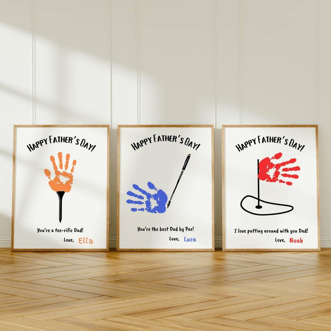 Set of 3 Father's Day Handprint Printable Art, Golf Dad Gift, Papa Gift ...