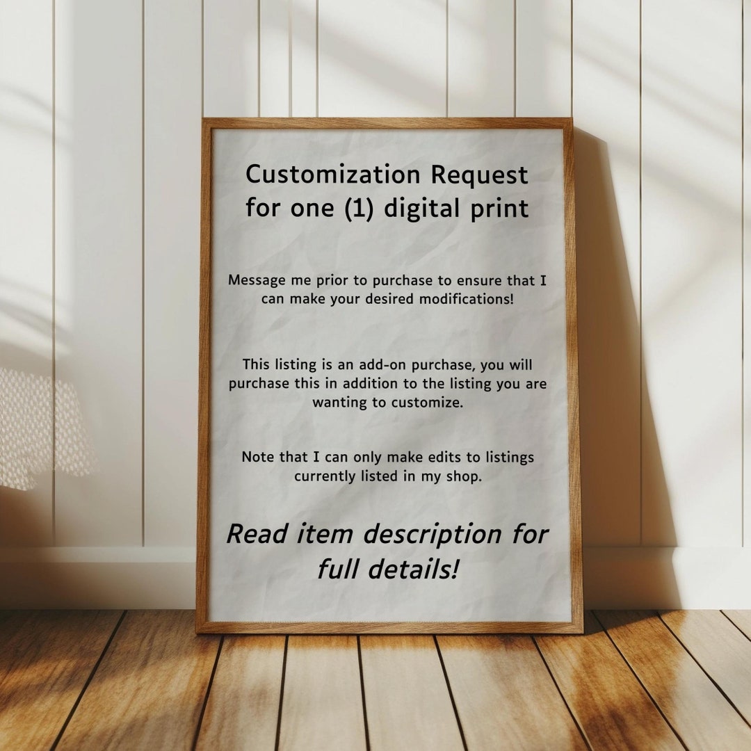 Custom Edit Request for One Digital Print, Custom Printable Wall Art ...