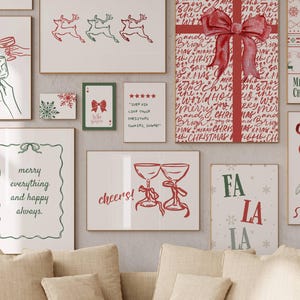 Trendy Christmas Gallery Wall Art, Preppy Holiday Prints, Coquette Xmas ...