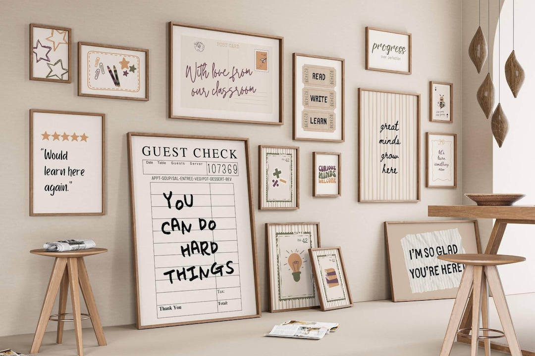 Neutral Back to School Gallery Set of 15 Prints, Teacher Wall Art ...
