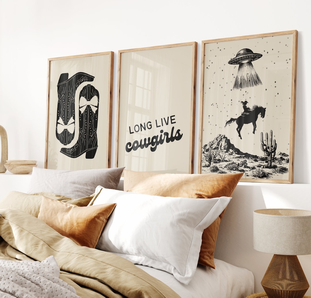 Space Cowgirl Print, Retro Futurism Bundle, UFO Western Decor, Sci-fi ...