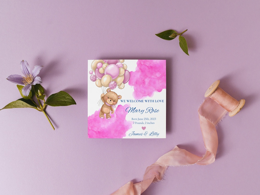 Editable Template I Teddy Bear I Pink Newborn I Cute I Baby Party I ...