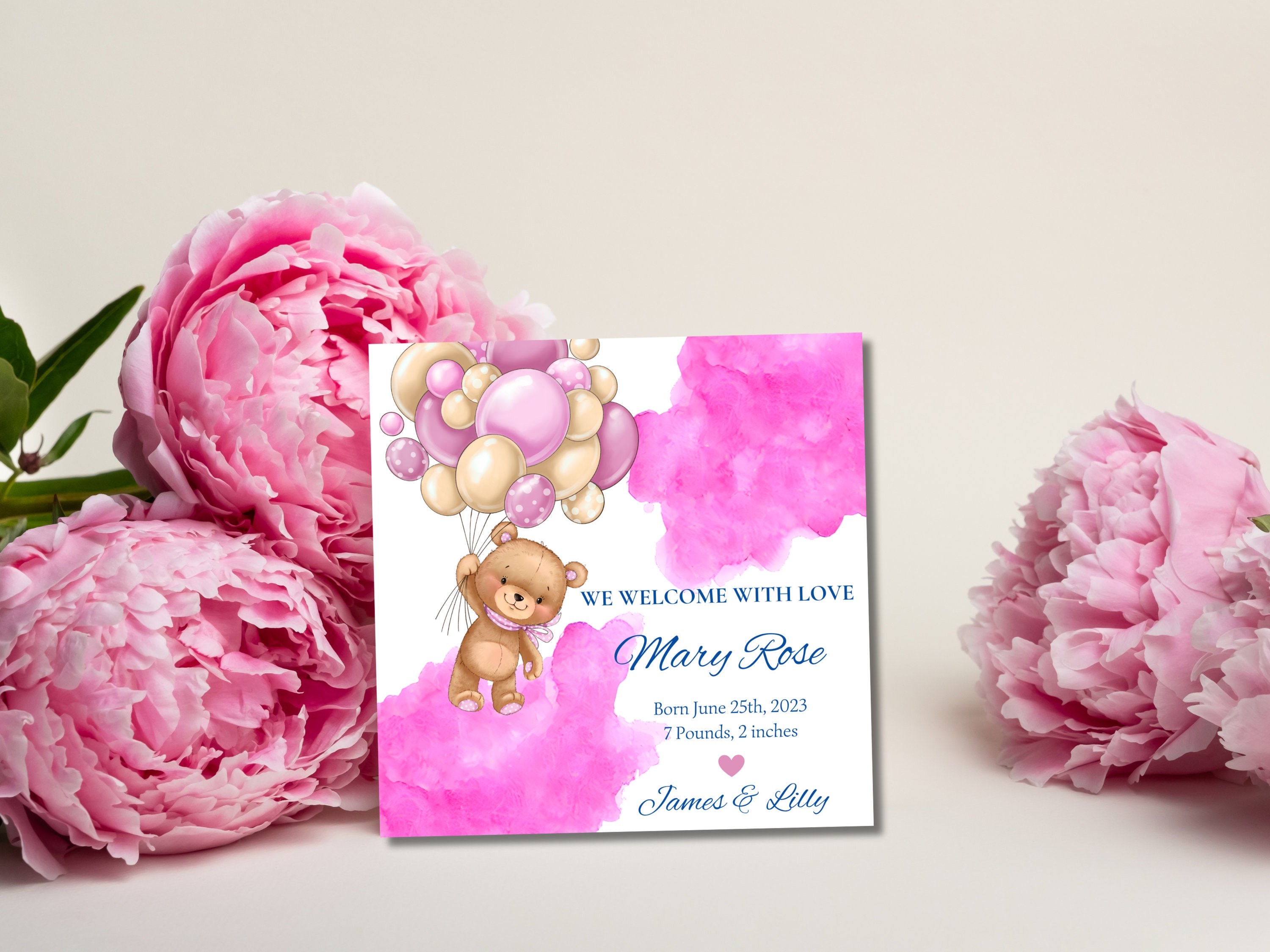 Editable Template I Teddy Bear I Pink Newborn I Cute I Baby Party I ...