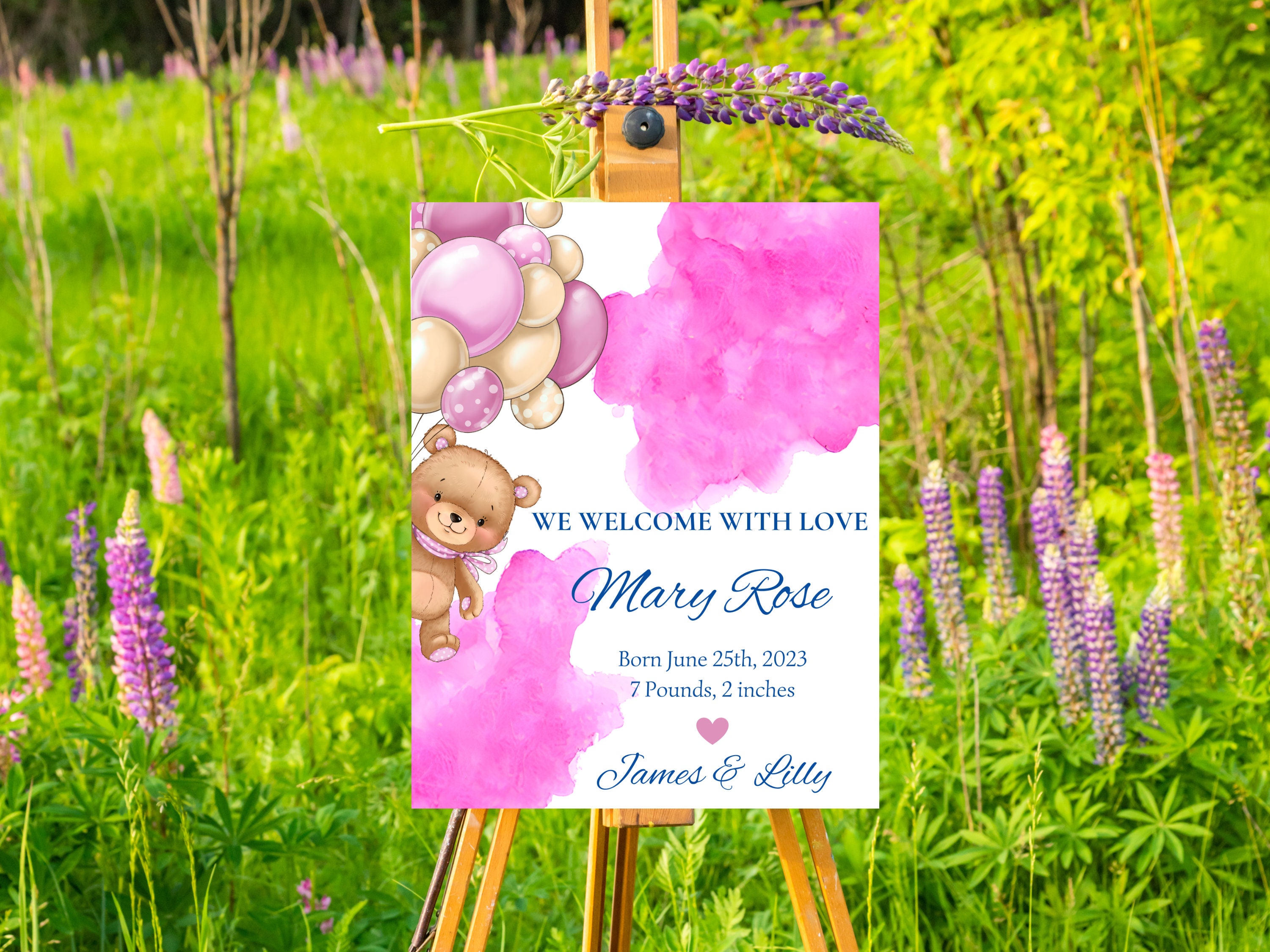 Editable Template I Teddy Bear I Pink Newborn I Cute I Baby Party I ...