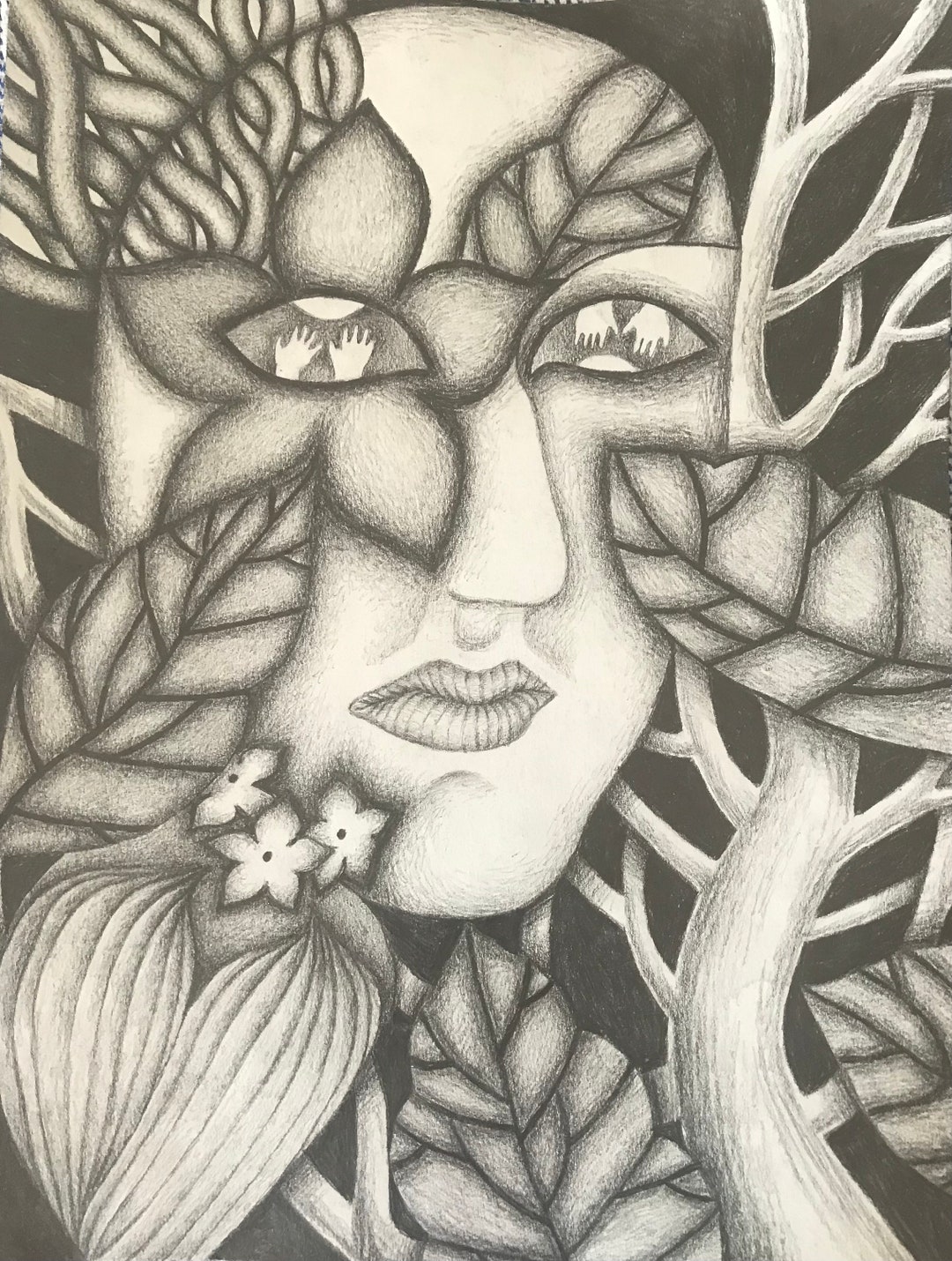Self-portrait as a Flower Original Drawing Graphite Art Pencil Drawing ...