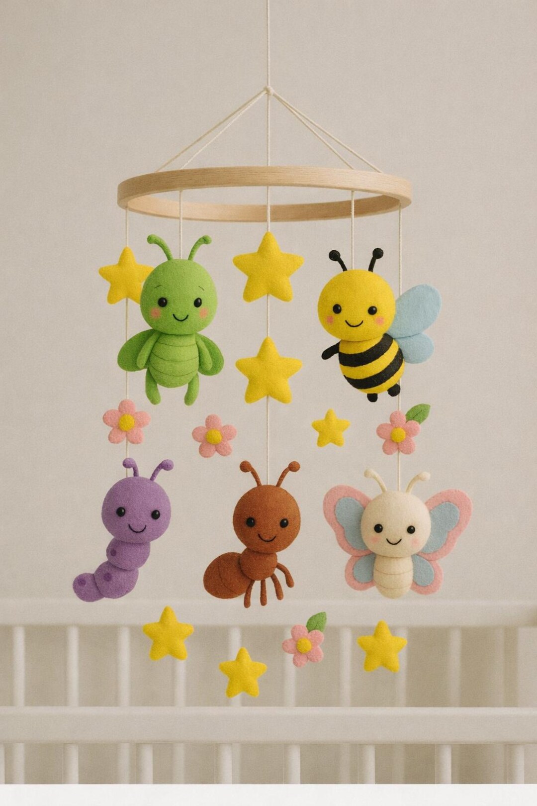 Felt Baby Mobile With Cute Insects | Handmade Nursery Mobile | Crib ...