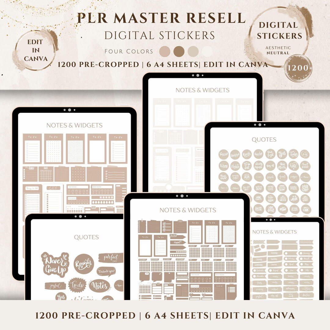 Everyday Digital Stickers, PLR Master Resell Rights |1200 Aesthetic ...