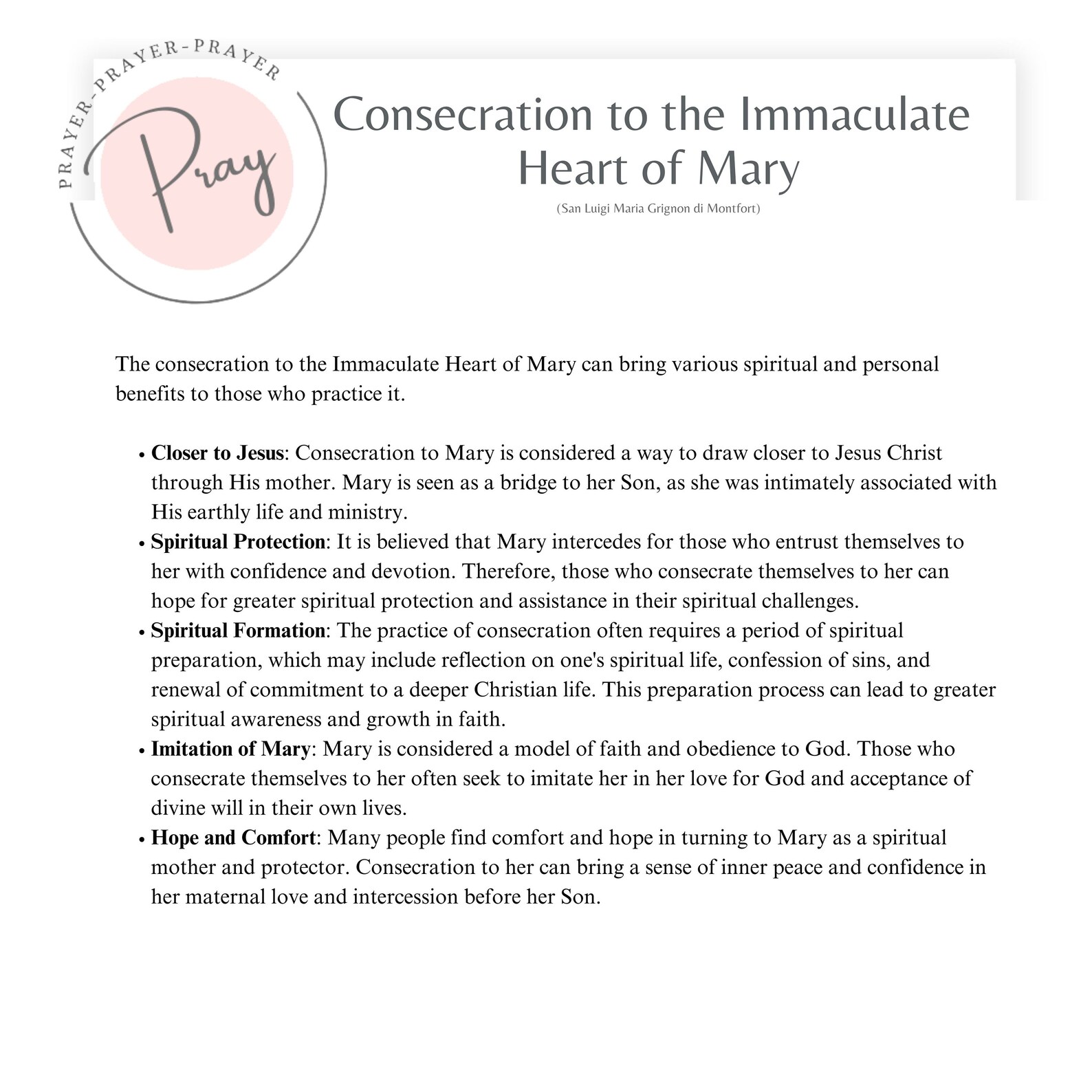 Prayer of Consecration to the Immaculate Heart of Mary,digital Prayer ...