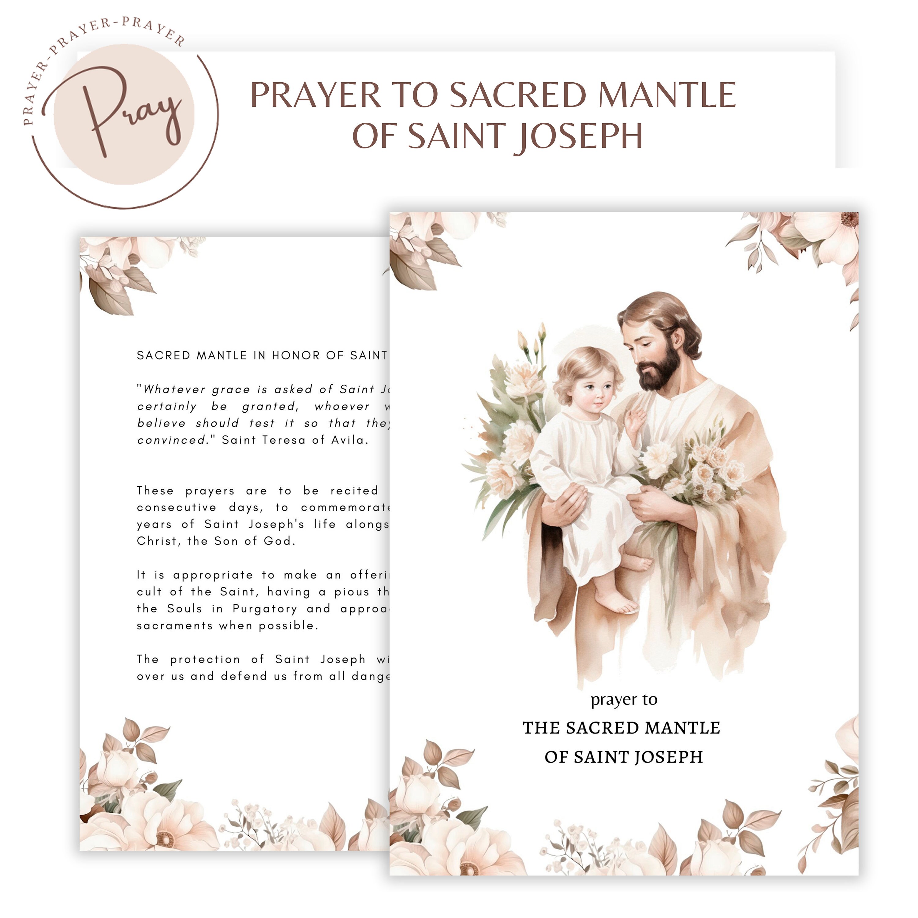Prayer to Sacred Mantle of Saint Joseph,digital Prayer to Obtain Grace ...