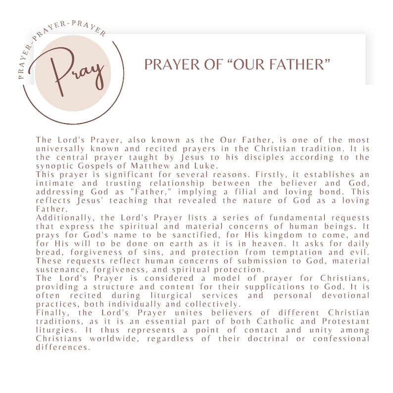 Prayer of Our Father ,digital Prayer to Obtain Grace From God ,catholic ...