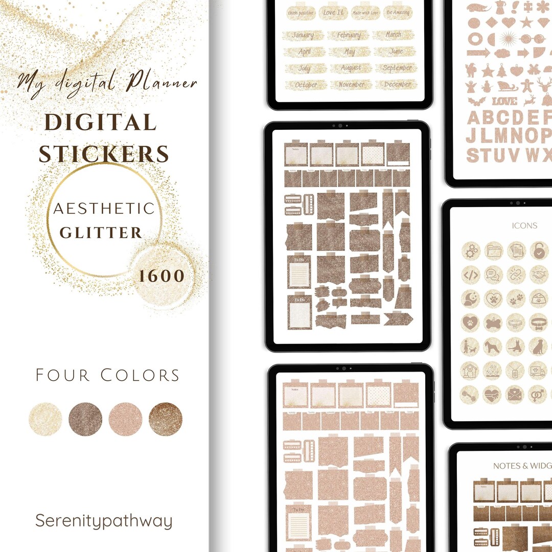 Digital Stickers | 1600 Aesthetic Glitter Stickers Planner | Widget ...