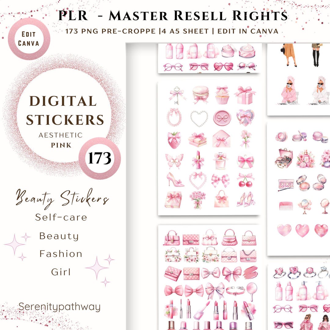 PLR MRR Digital Stickers, 173 Aesthetic Digital Sticker Sheets|canva ...