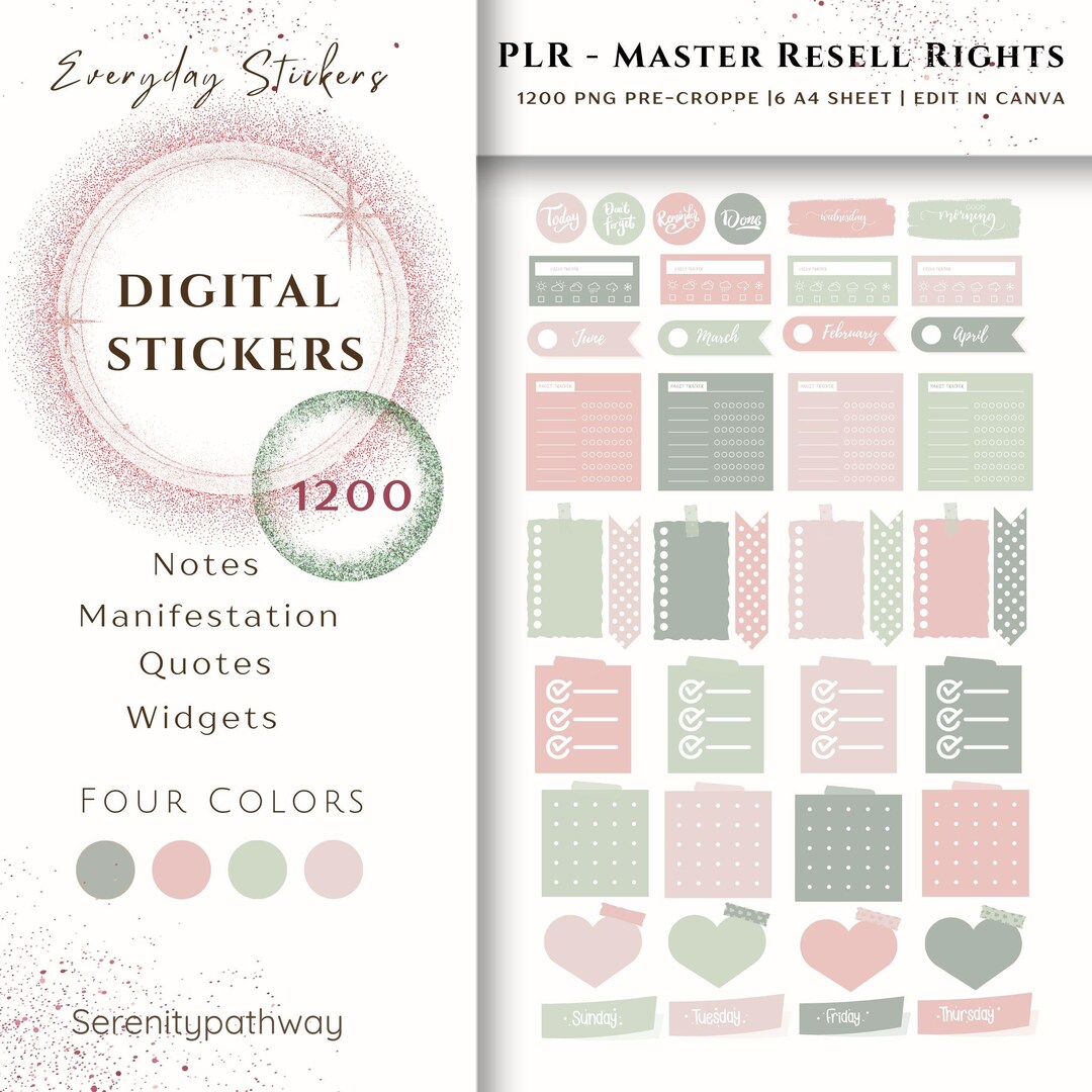 Everyday Digital Stickers, PLR Master Resell Rights |1200 Aesthetic ...