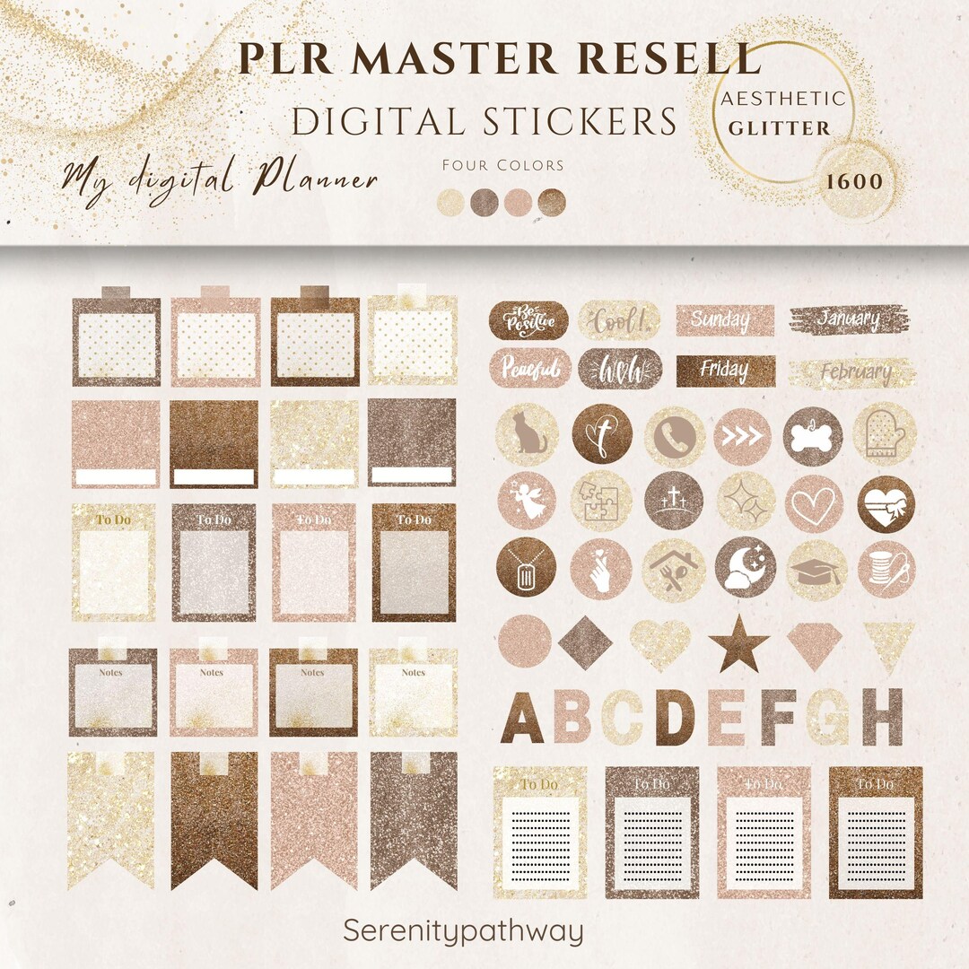 PLR MRR Digital Stickers, 1600 Glitter Sticker Sheets|canva Editable ...