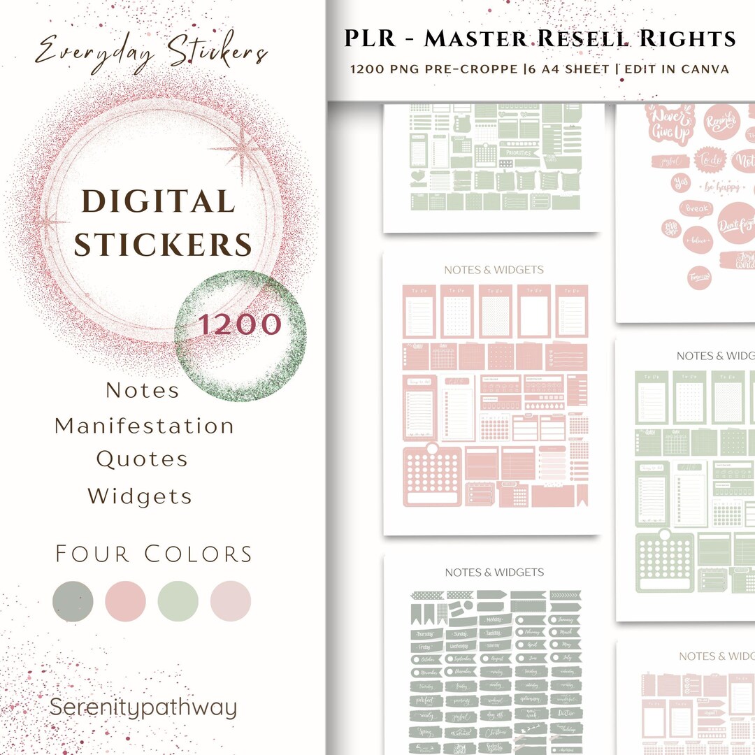 PLR MRR Digital Stickers, 1200 Aesthetic Digital Sticker Sheets|canva ...