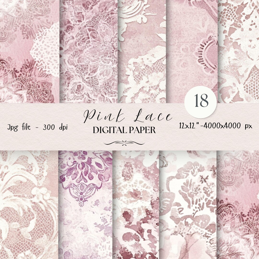 Pink Lace Digital Paper Pack- 18 Shabby Chic Damask Scrapbook Junk ...