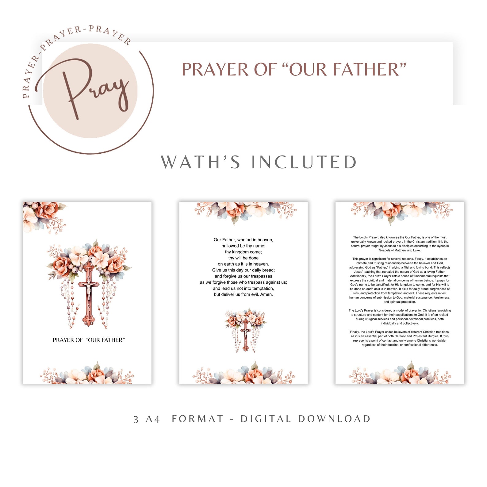 Prayer of Our Father ,digital Prayer to Obtain Grace From God ,catholic ...