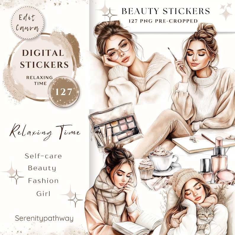 Relaxing Time Digital Stickers| 127 Aesthetic Pre Cropped Book Sheets ...