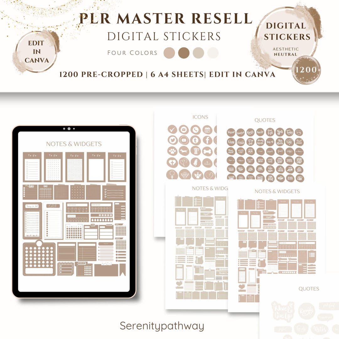 Everyday Digital Stickers, PLR Master Resell Rights |1200 Aesthetic ...