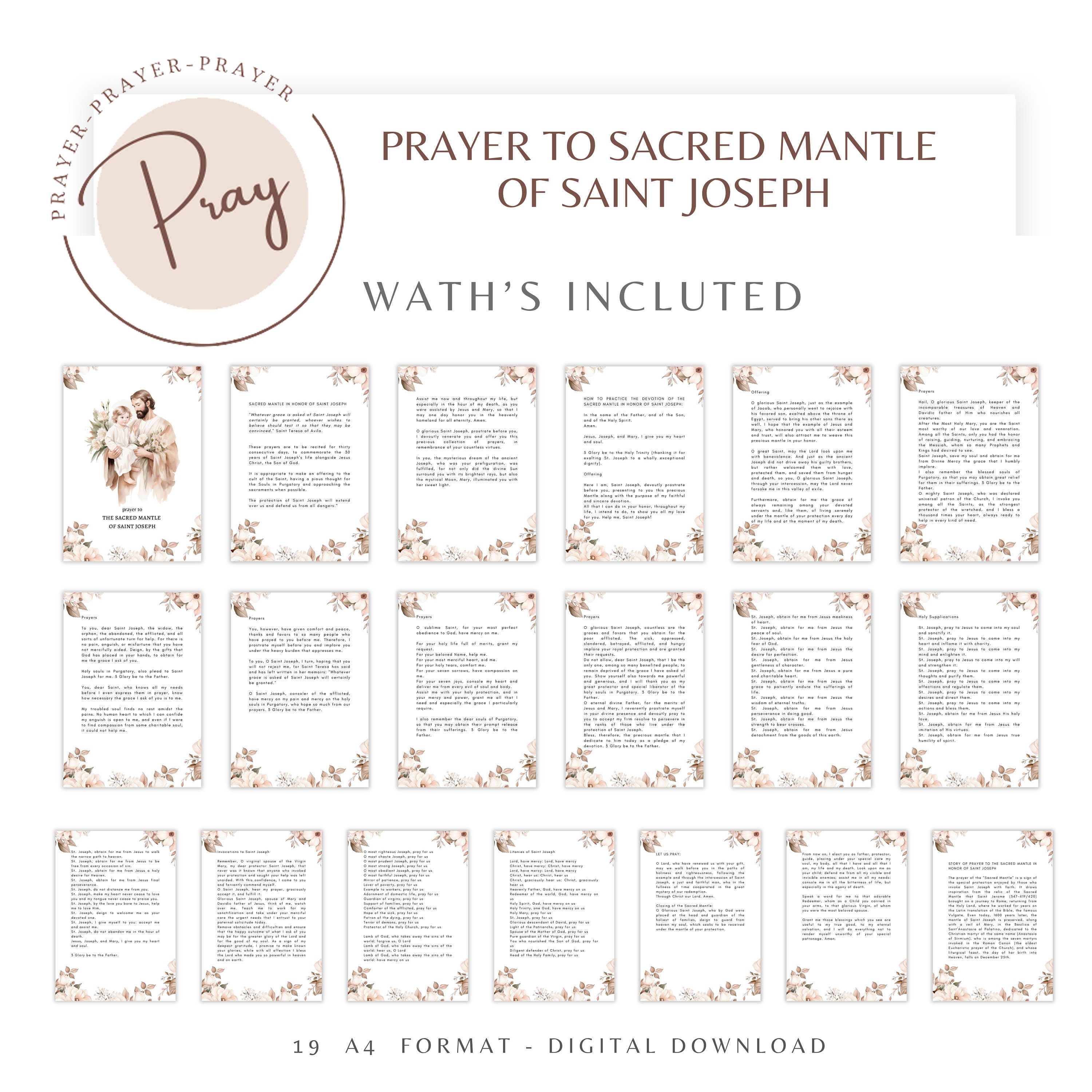 Prayer to Sacred Mantle of Saint Joseph,digital Prayer to Obtain Grace ...