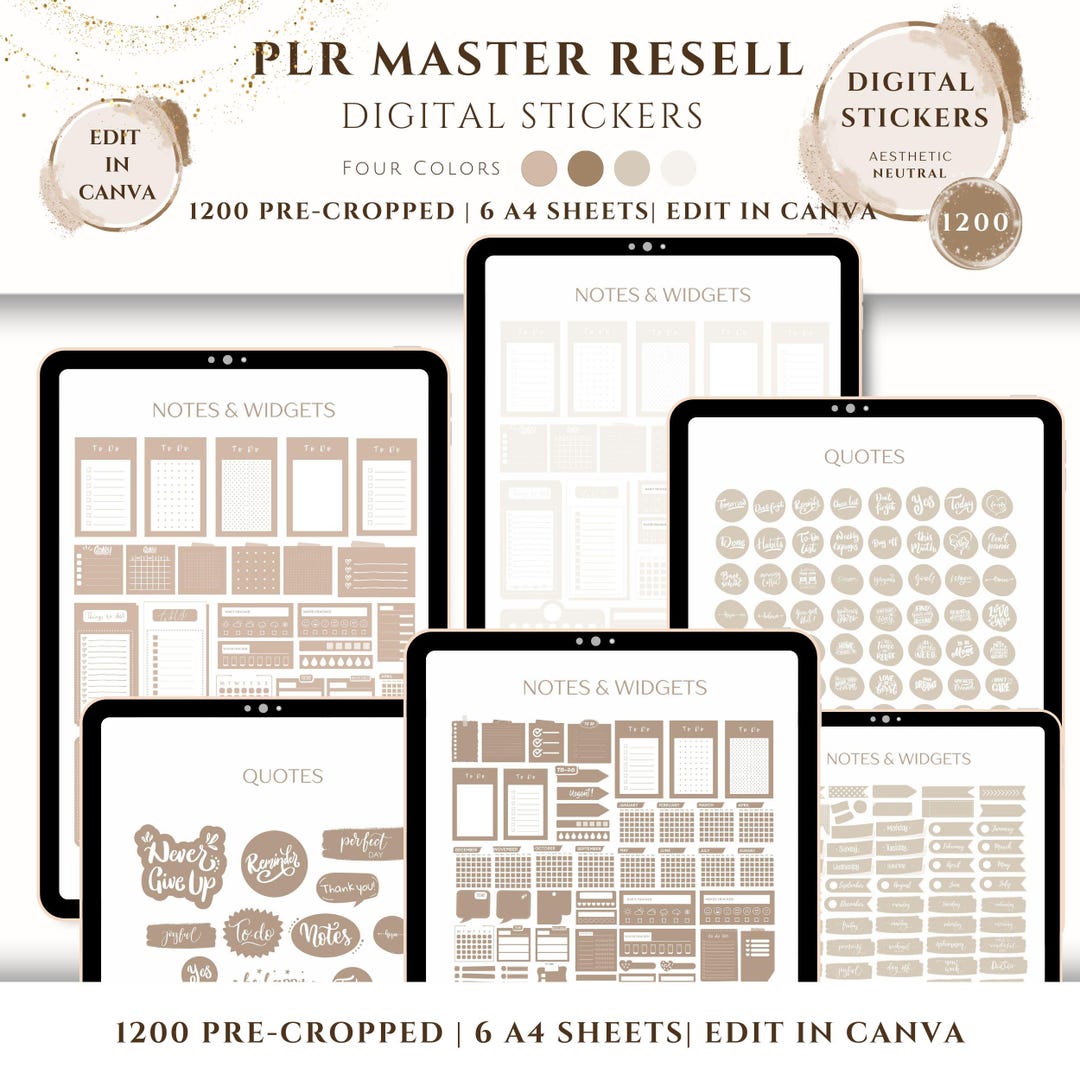 PLR MRR Digital Stickers, 1200 Aesthetic Digital Sticker Sheets|canva ...