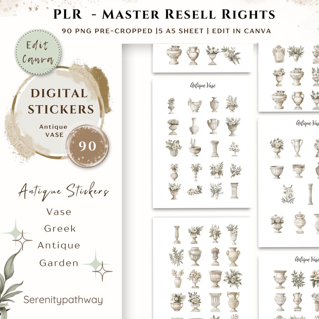 PLR Digital Stickers| 90 Antique Vases Sticker Sheets|ipad Sticker ...
