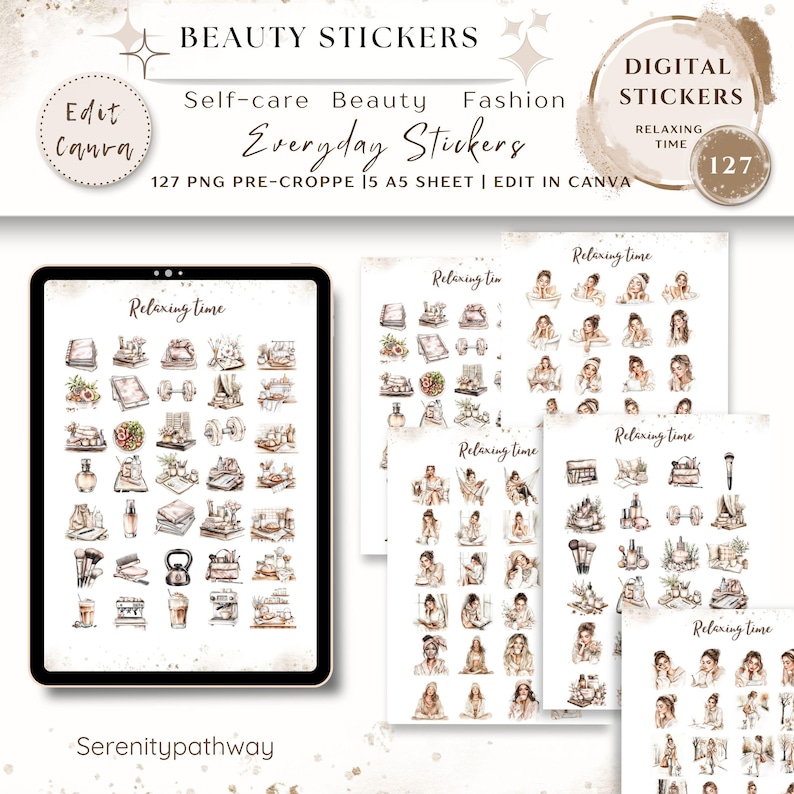 Relaxing Time Digital Stickers| 127 Aesthetic Pre Cropped Book Sheets ...