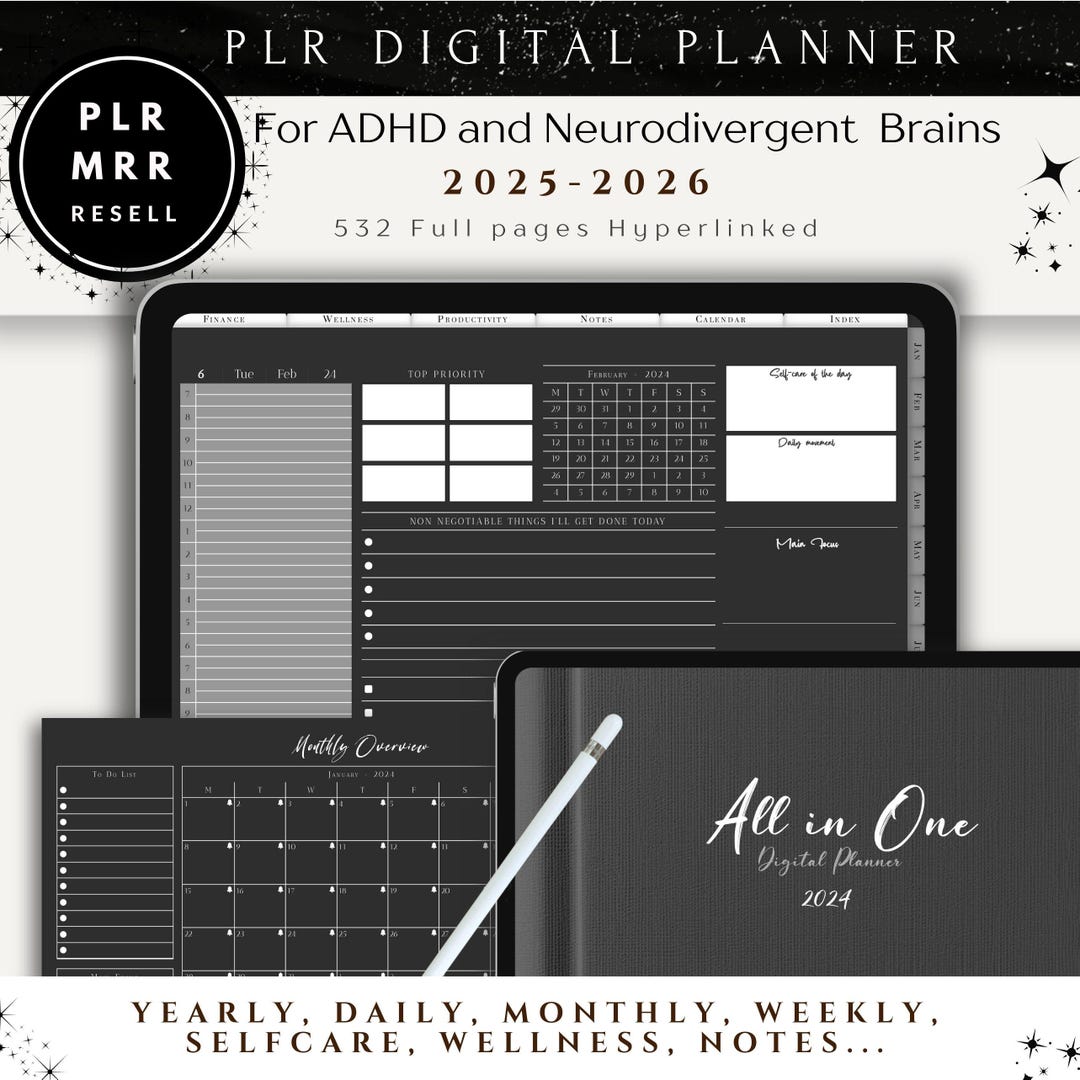 PLR Digital Planner 2025- 2026 MRR Planner,black Landscape Dfy Planner ...