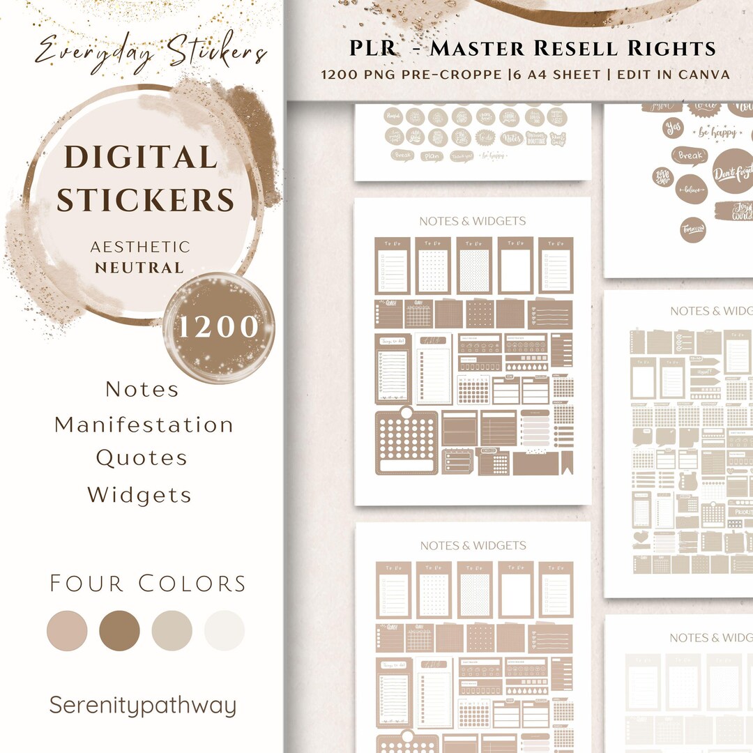 PLR MRR Digital Stickers, 1200 Aesthetic Digital Sticker Sheets|canva ...